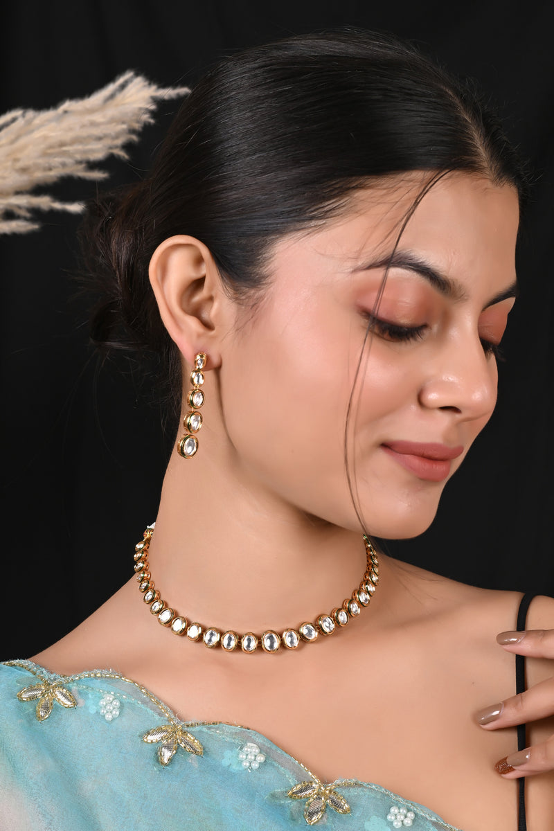 Premium Kundan Single Layer Necklace Jewellery Set for a Classic & Sop ...